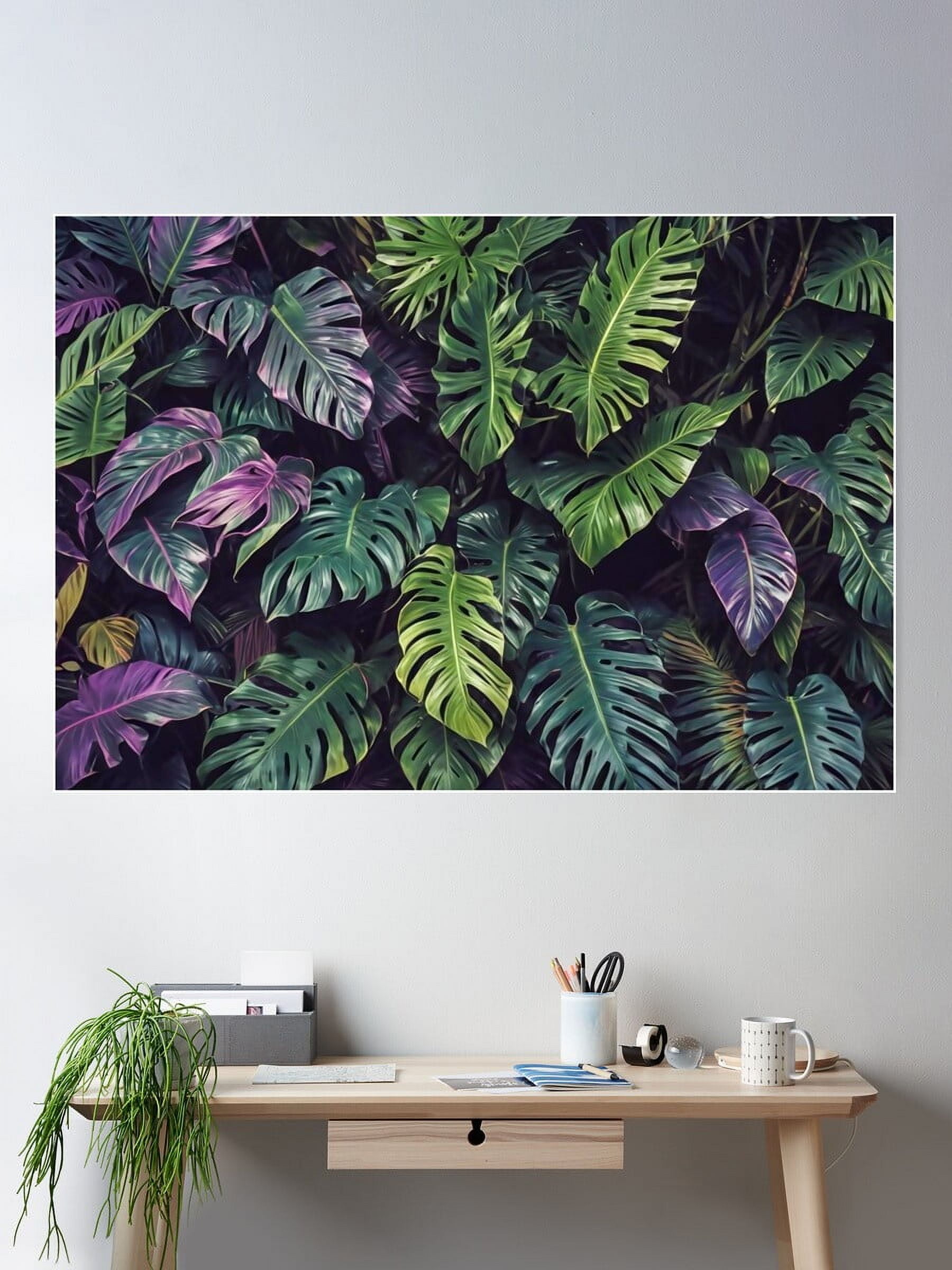 Dopaprint UNFRAMED PAPER POSTER Monstera With Shades Of Purple - Tropical Plants Foliage ...
