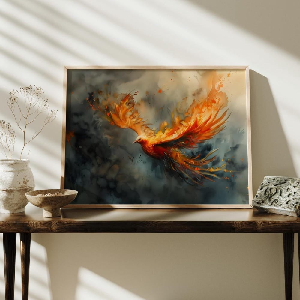Dopaprint UNFRAMED PAPER POSTER Moody Fire Phoenix Watercolor Style Art ...