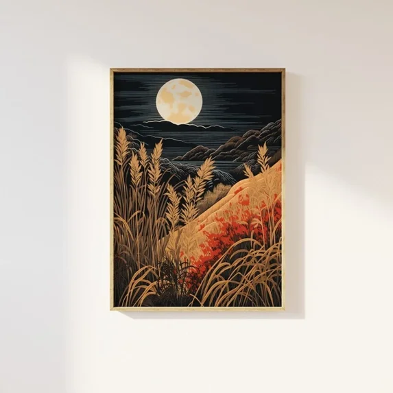 Dopaprint UNFRAMED PAPER POSTER Moon And Pampas Grass Vintage Block ...