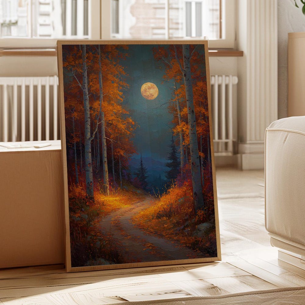 Dopaprint UNFRAMED PAPER POSTER Moonlit Autumn Forest Path Art Print ...