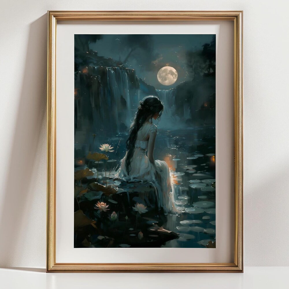 Dopaprint UNFRAMED PAPER POSTER Moonlit Waterfall Fantasy Art Print ...