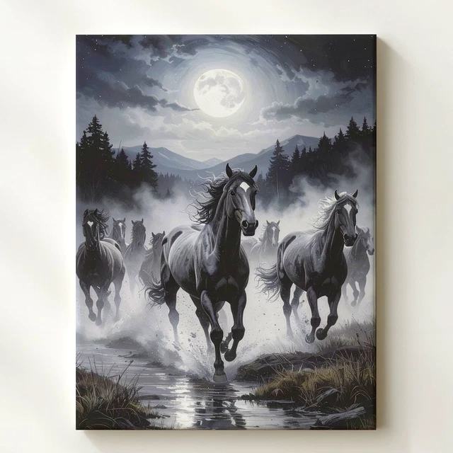 Dopaprint UNFRAMED PAPER POSTER Moonlit Wild Horses Postermonochromatic ...