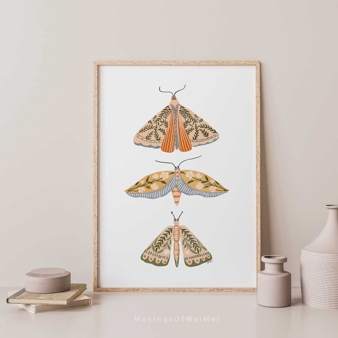 Dopaprint UNFRAMED PAPER POSTER Moth Print, Spring Wall Decor, Floral ...