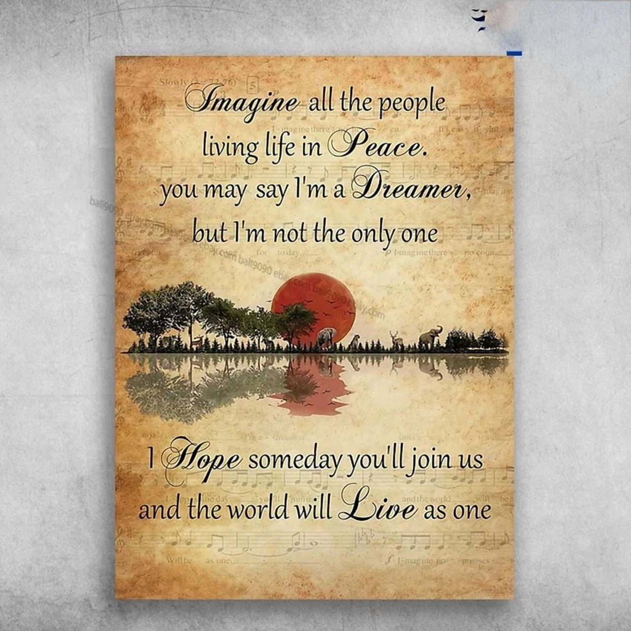 Dopaprint UNFRAMED PAPER POSTER Music Sheet - Imagine All The People ...