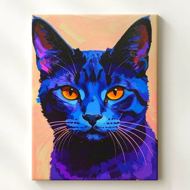 Dopaprint UNFRAMED PAPER POSTER Neon Blue Cat Poster Minimalist Pop Art ...