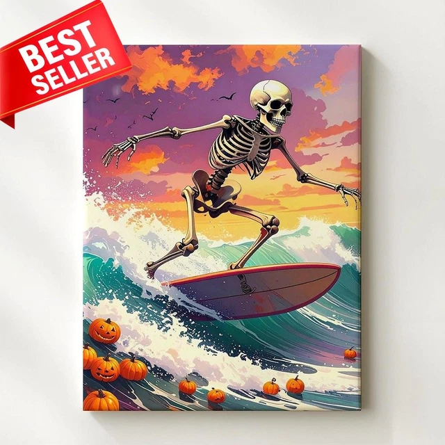 Dopaprint UNFRAMED PAPER POSTER Ocean Stormy Skeleton Surf Pumpkins ...