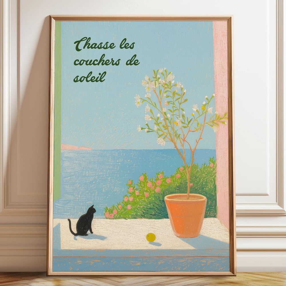 Dopaprint UNFRAMED PAPER POSTER Ocean View With Cat Silhouette Poster ...