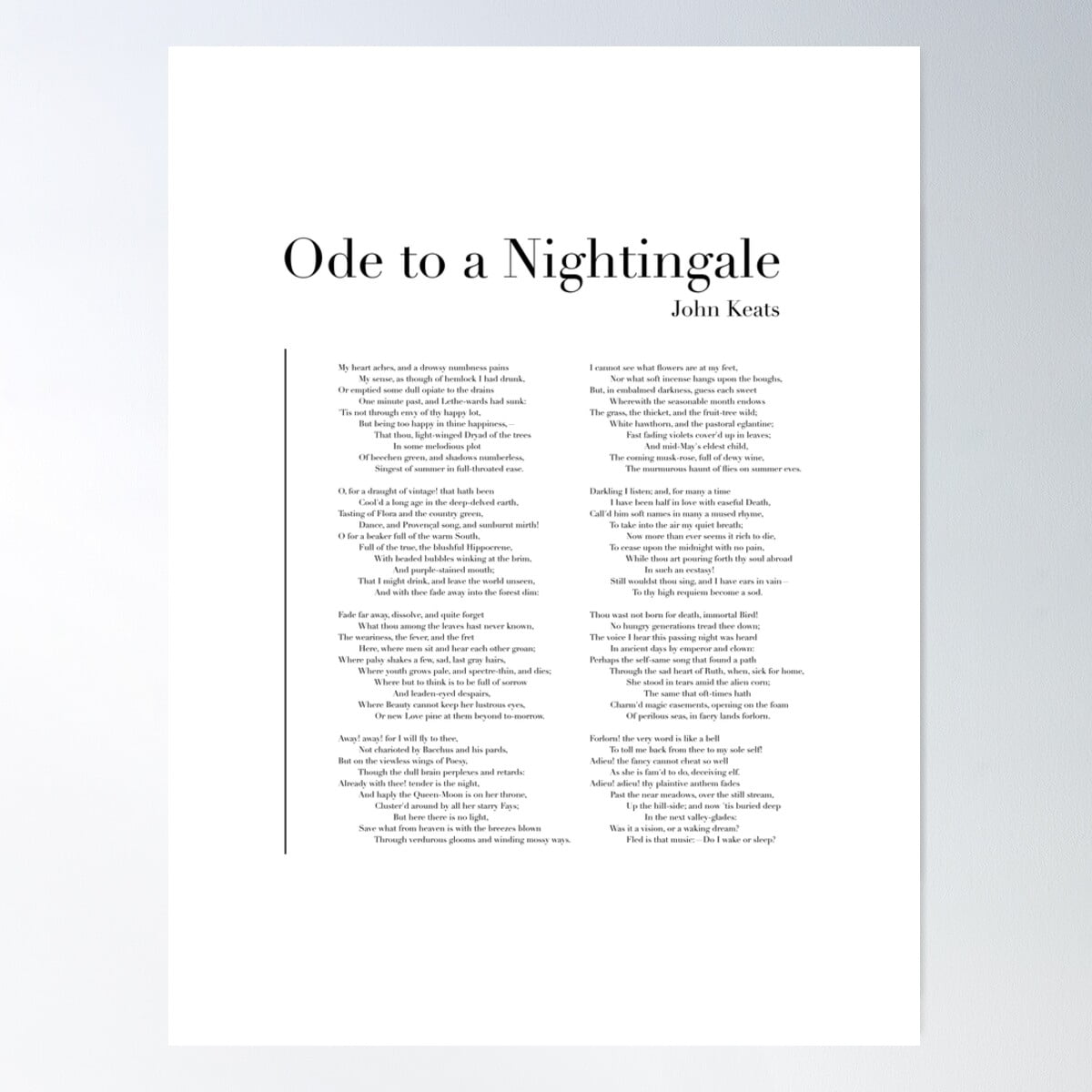 Dopaprint UNFRAMED PAPER POSTER Ode To A Nightingale By John Keats ...