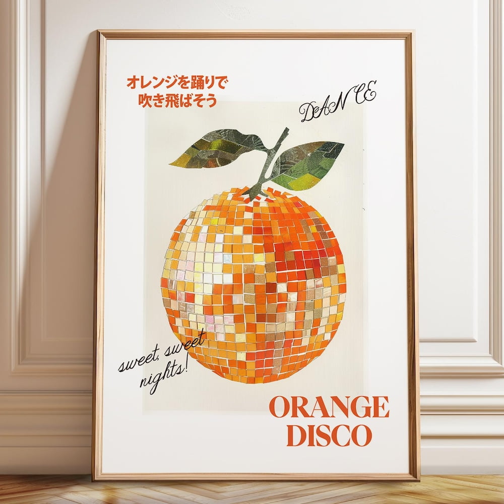 Dopaprint UNFRAMED PAPER POSTER Orange Disco Ball Art Print Retro Funk ...
