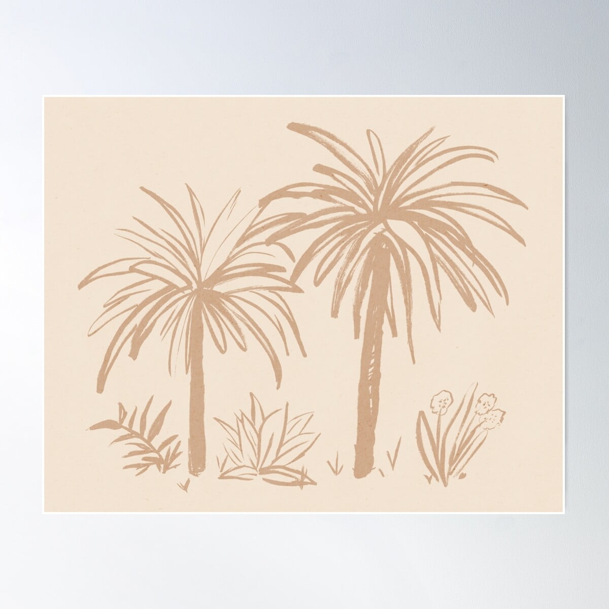 Dopaprint UNFRAMED PAPER POSTER Palm Trees & Flowers Ink Drawing In ...