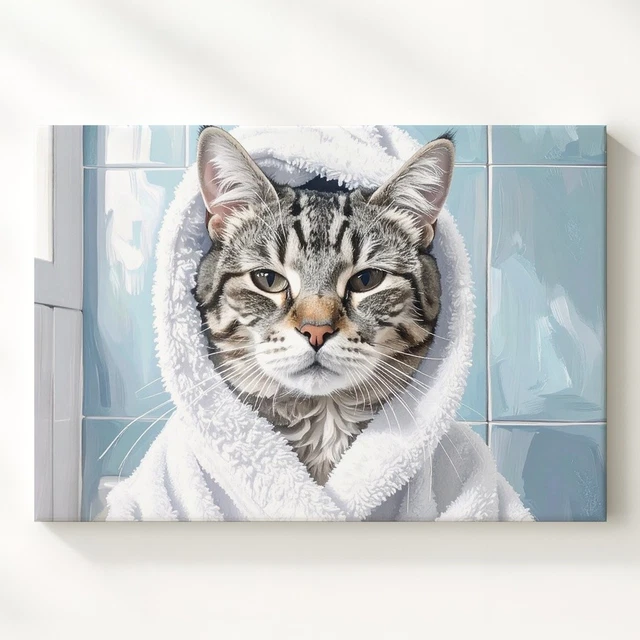 Dopaprint UNFRAMED PAPER POSTER Pampered Tabby Cat In Spa Robe Feline ...