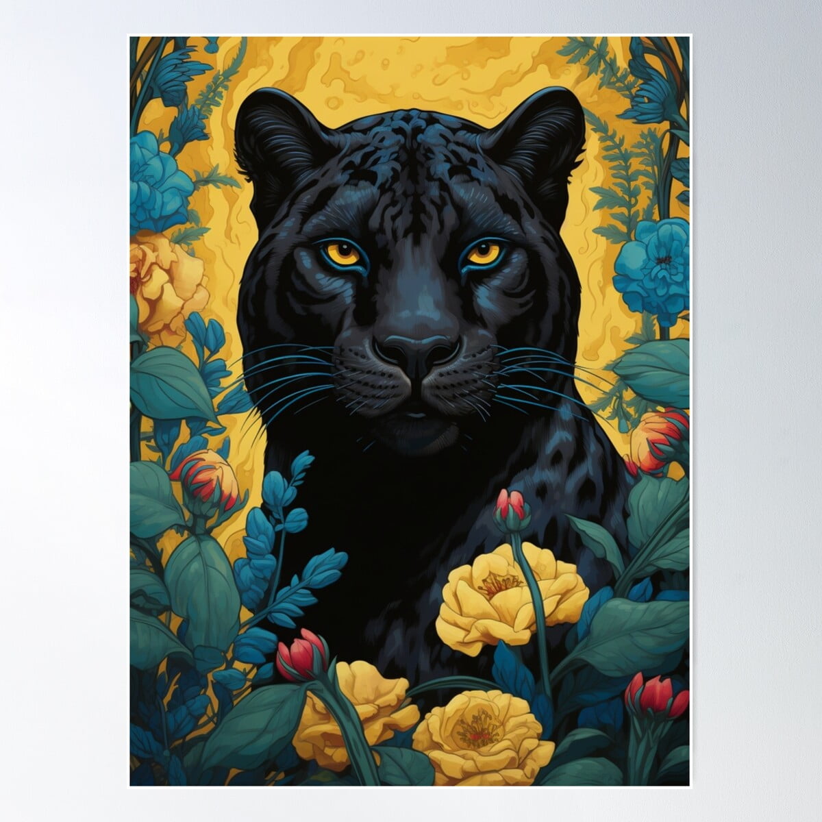 Dopaprint UNFRAMED PAPER POSTER Panther & Floral Silk Art Graphic ...