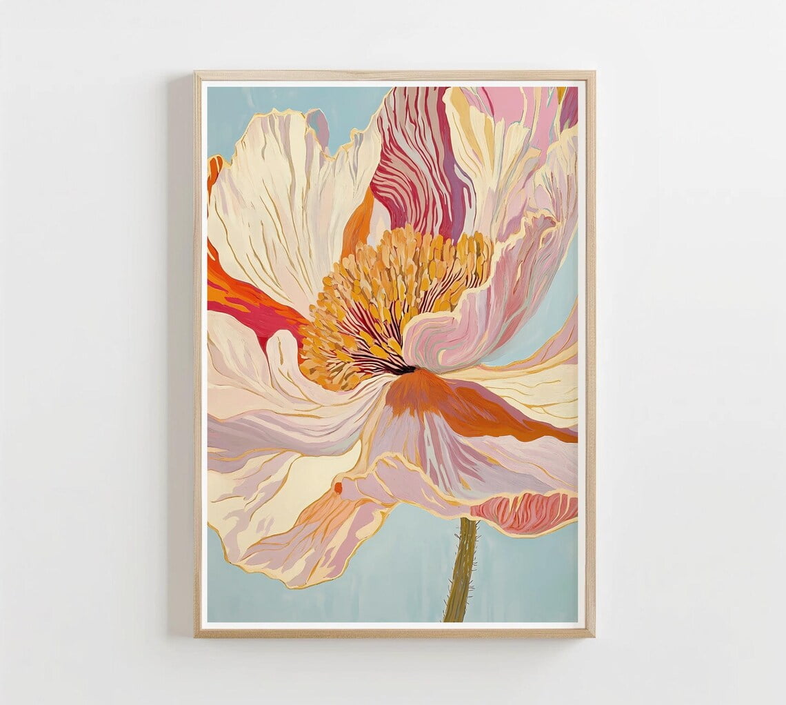 Dopaprint UNFRAMED PAPER POSTER Pastel Pink And Blue Flower Print ...