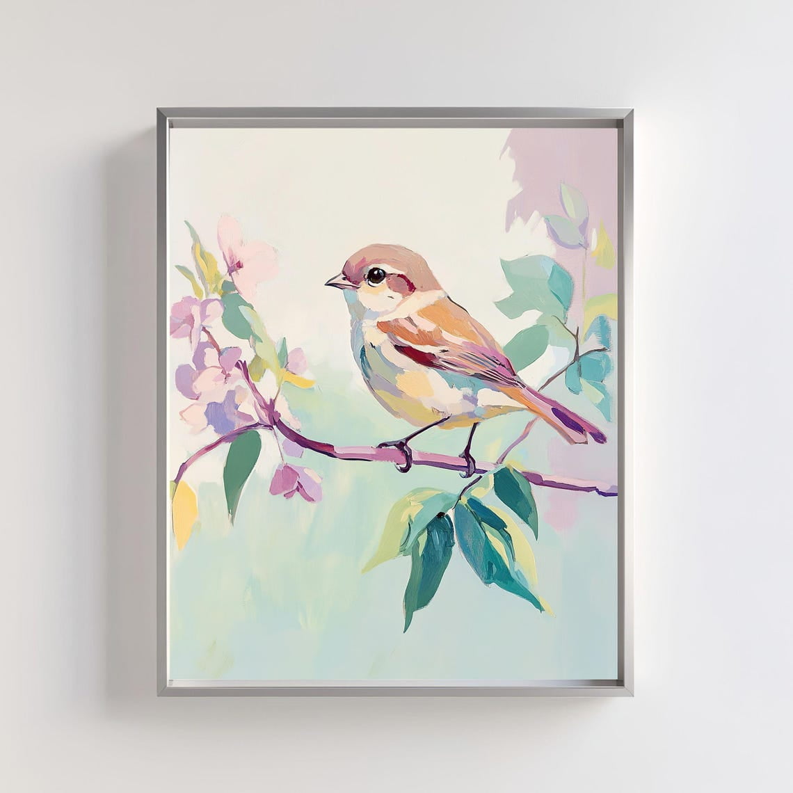 Dopaprint UNFRAMED PAPER POSTER Pastel Sparrow Wall Art, Floral Bird ...