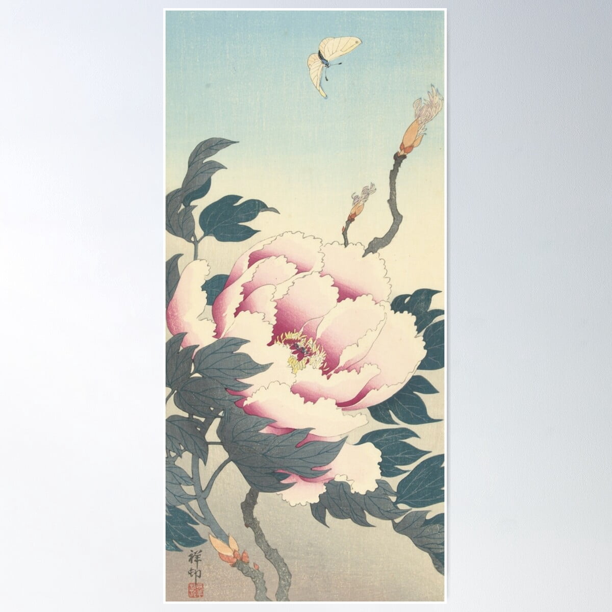 Dopaprint UNFRAMED PAPER POSTER Peony With Butterfly, Ohara Koson ...