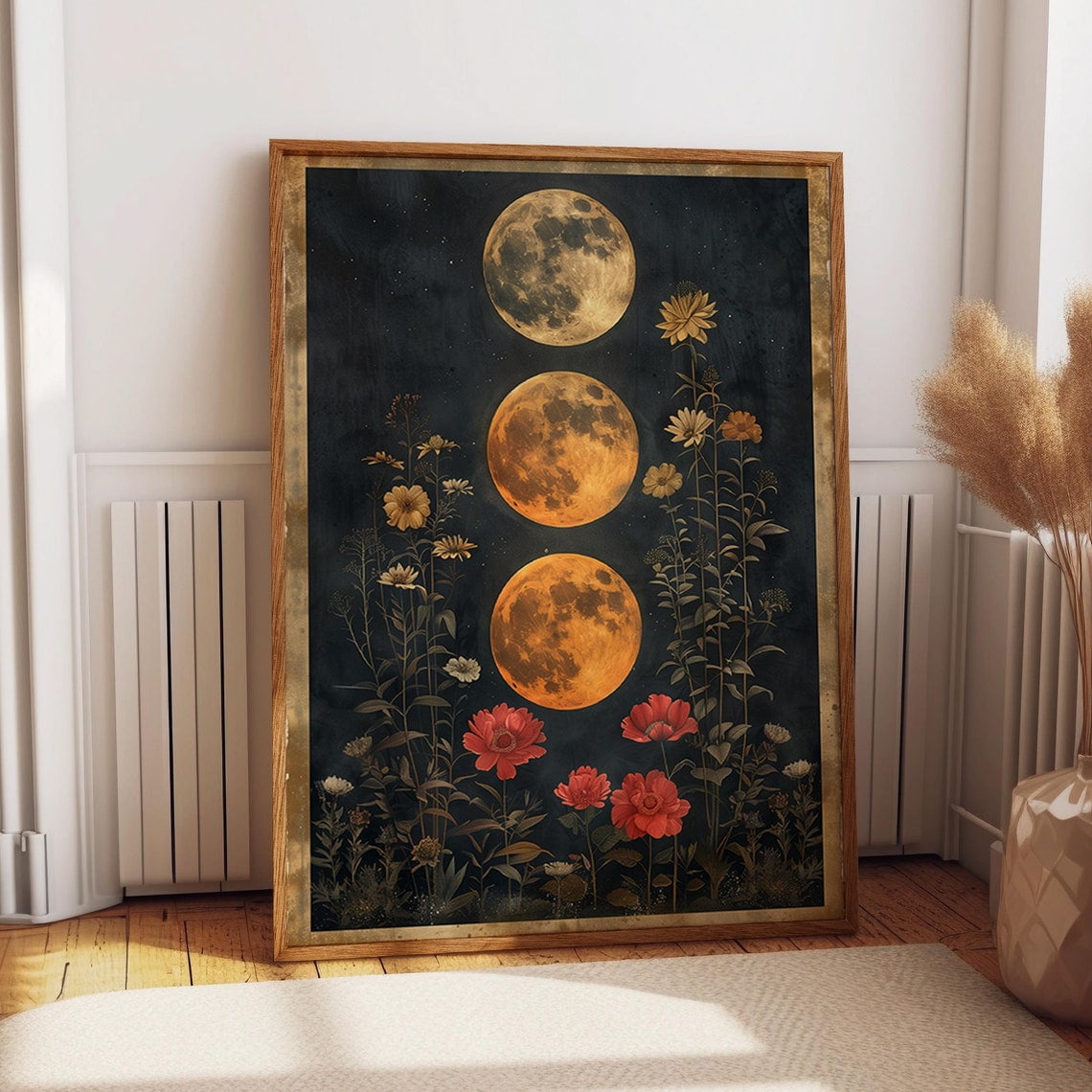 Dopaprint UNFRAMED PAPER POSTER Phases Of The Moon Botanical Art Poster ...