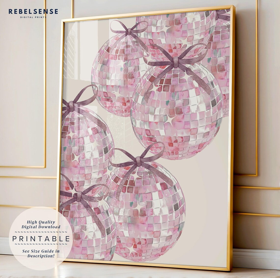 Dopaprint UNFRAMED PAPER POSTER Pink Disco Ball Print, Coquette Bow ...