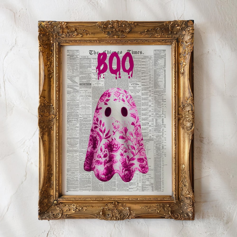 Dopaprint UNFRAMED PAPER POSTER Pink Ghost Newspaper Wall Art Pink Cute ...