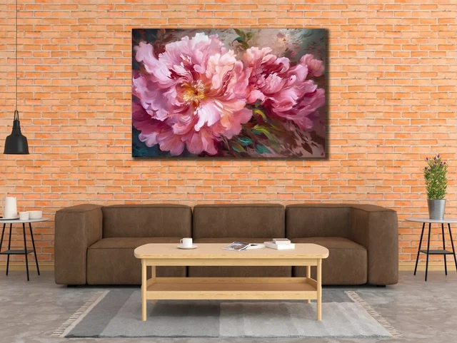Dopaprint UNFRAMED PAPER POSTER Pink Peonies Big Roses Flower Painting ...