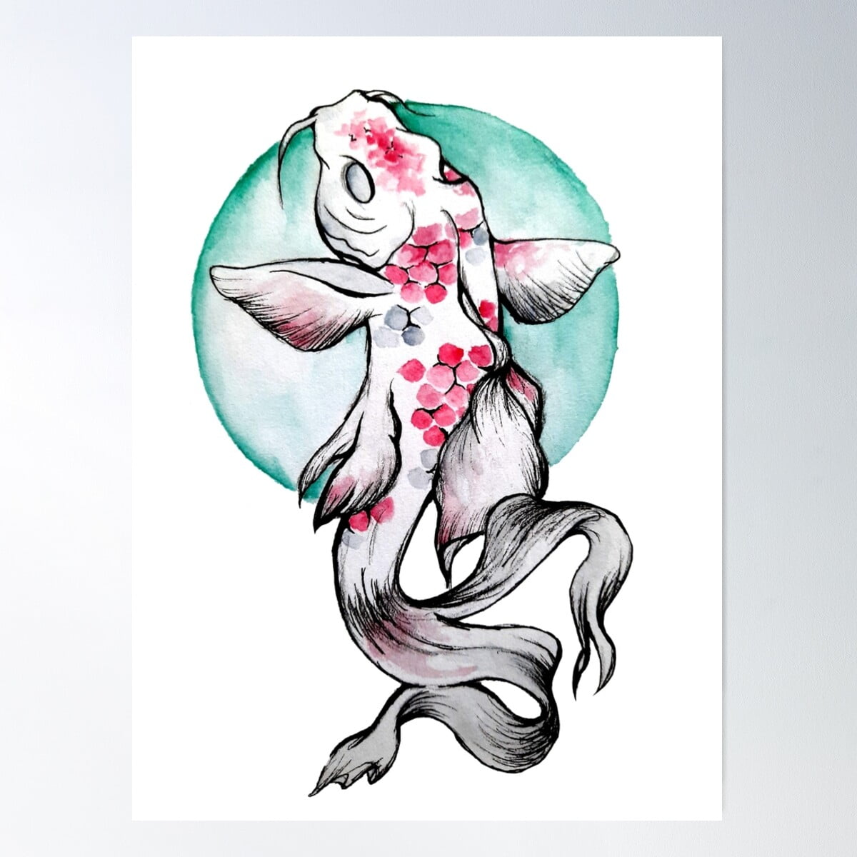 Dopaprint UNFRAMED PAPER POSTER Pink Spot Carp Poster Wall Art, Modern ...