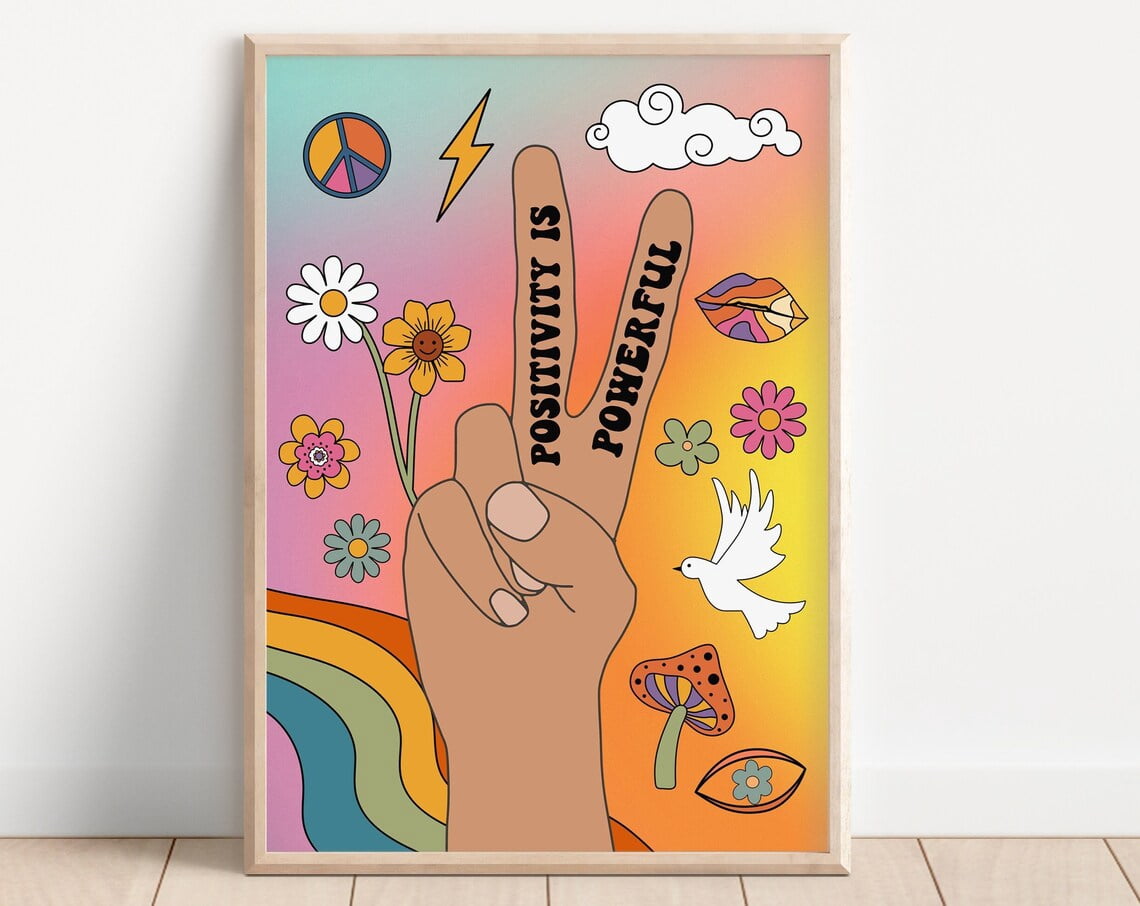 Dopaprint UNFRAMED PAPER POSTER Positivity Is Powerful Print - Retro ...