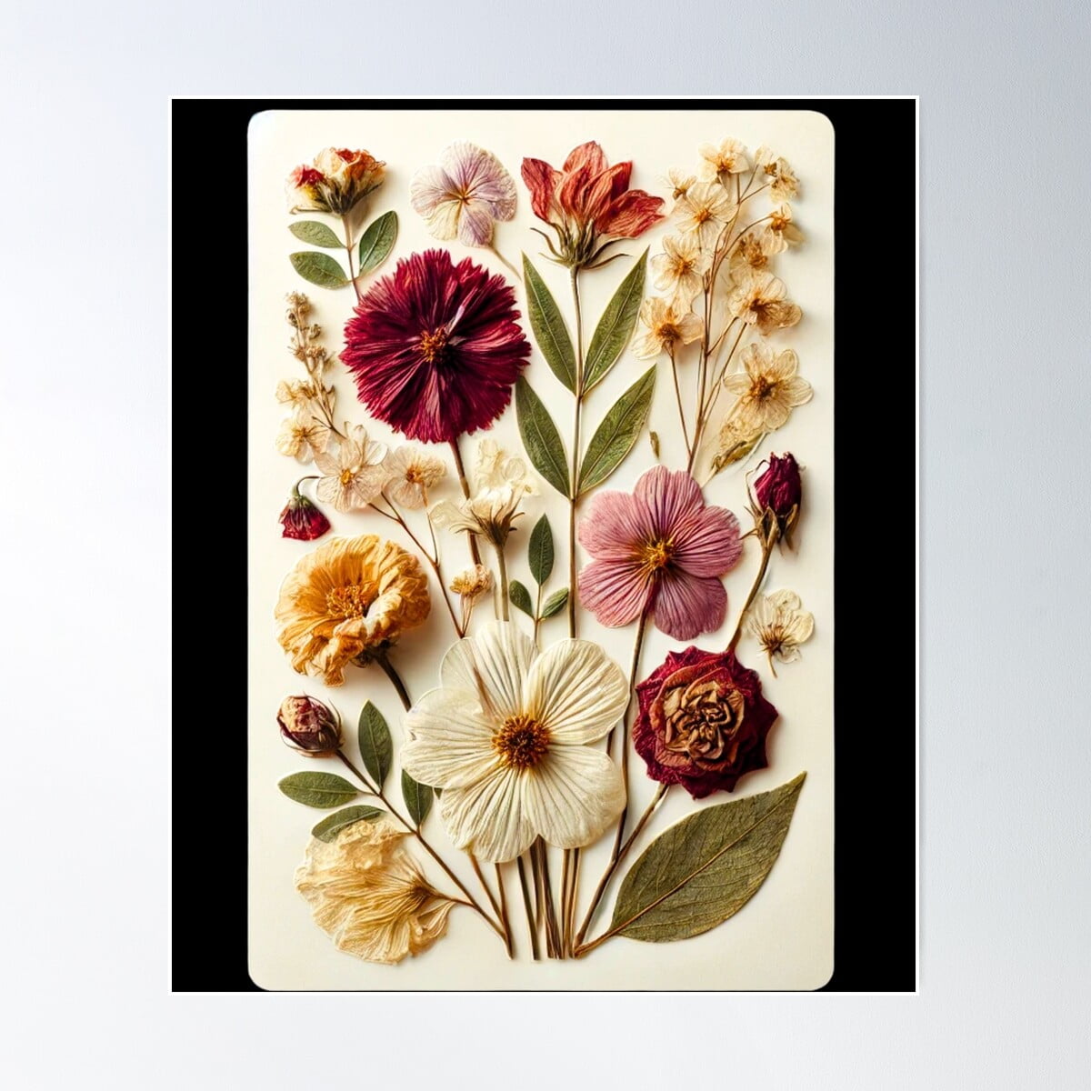 Dopaprint UNFRAMED PAPER POSTER Pressed Blooms, Pressed Dried Flowers On White Background Poster ...