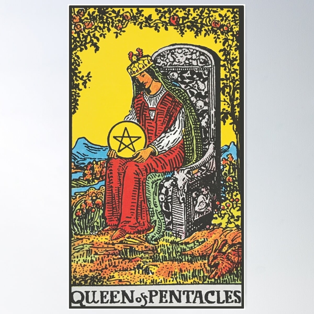 Dopaprint UNFRAMED PAPER POSTER Queen Of Pentacles - Rider Waite Smith ...