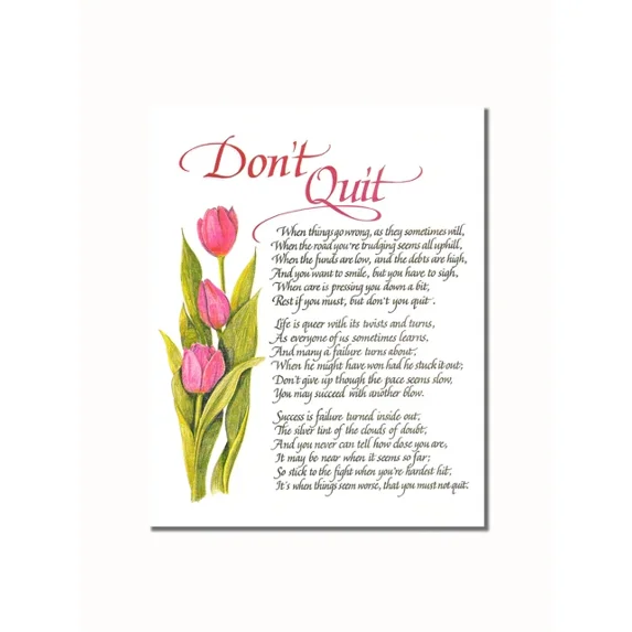 Dopaprint UNFRAMED PAPER POSTER Don'T Quit Motivational Poem Flowers ...