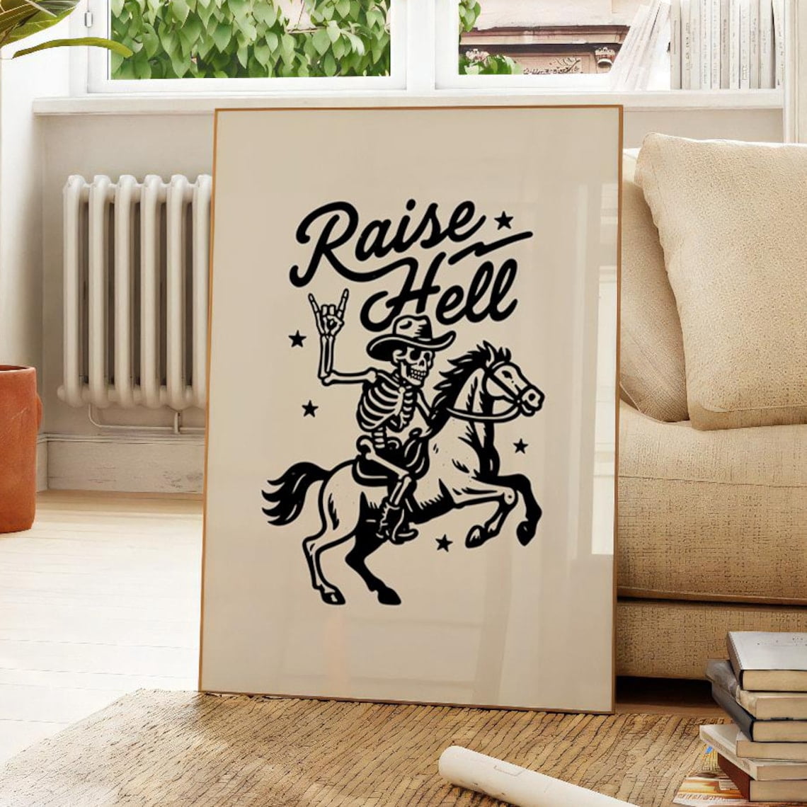 Dopaprint UNFRAMED PAPER POSTER Raise Hell Print, Vintage Cowboy Skull ...