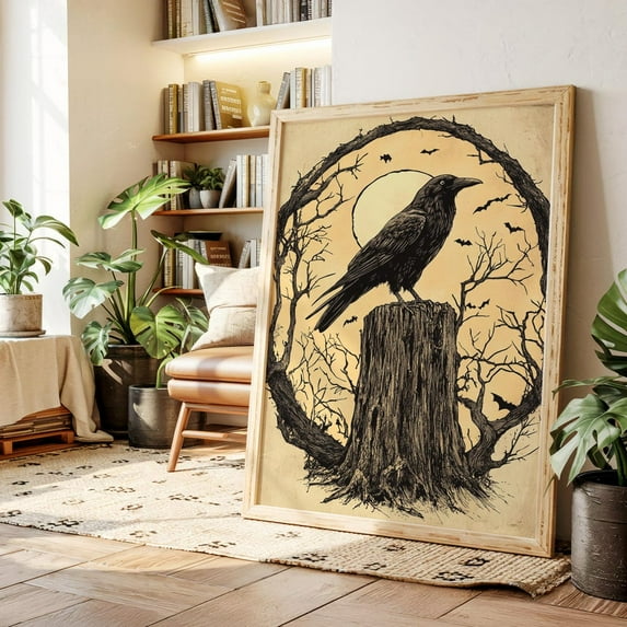 Dopaprint UNFRAMED PAPER POSTER Raven On Tree Stump Hal.Low.Een Wall ...
