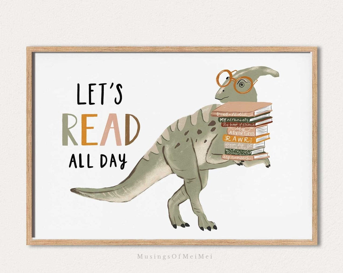 Dopaprint UNFRAMED PAPER POSTER Let'S Read All Day Dinosaur Wall Art ...