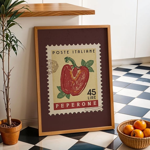 Dopaprint UNFRAMED PAPER POSTER Red Bell Pepper Poster, Retro Stamp ...