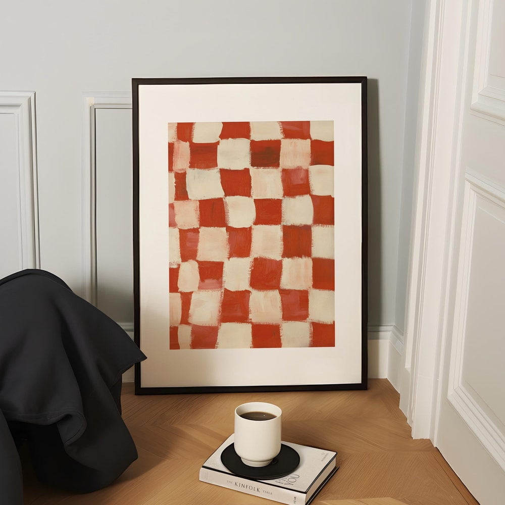 Dopaprint UNFRAMED PAPER POSTER Red Checkered Print Minimalist Wall Art ...