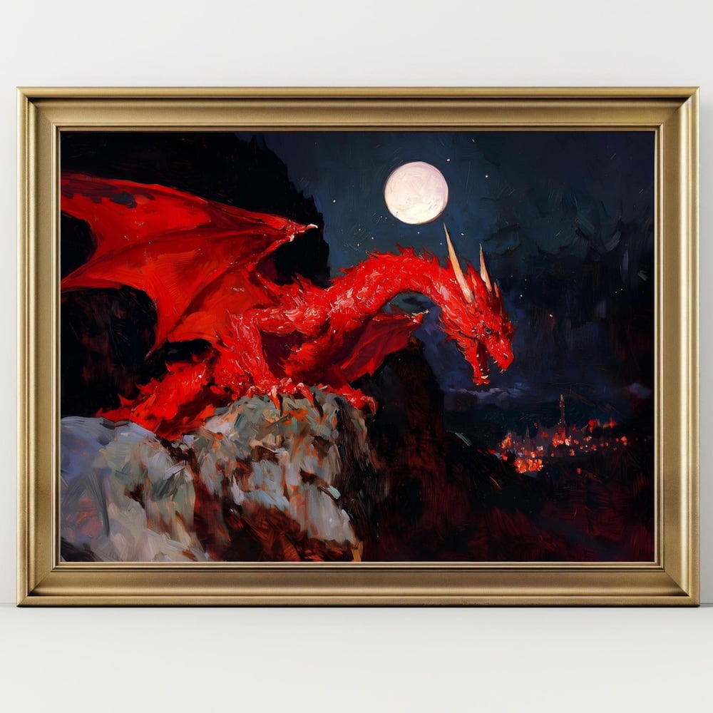 Dopaprint UNFRAMED PAPER POSTER Red Dragon Art Print Gothic Fantasy Wall Decor, Mythical ...