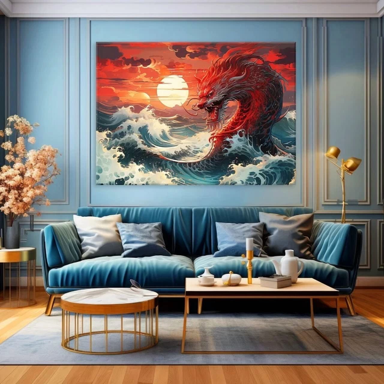 Dopaprint UNFRAMED PAPER POSTER Red Dragon Modern Chinese Sunset Ocean ...