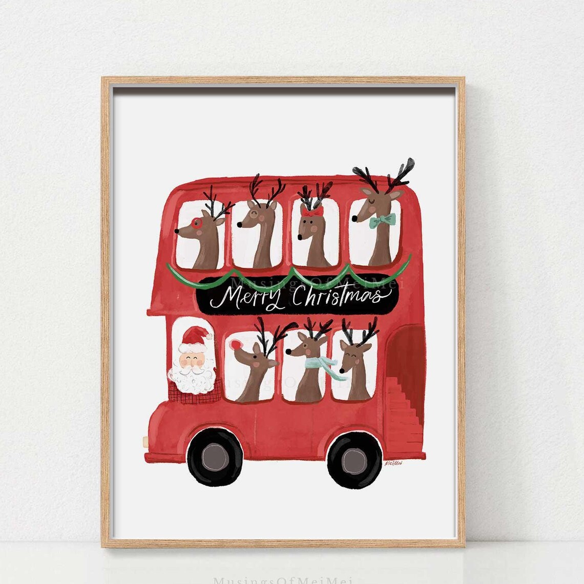 Dopaprint UNFRAMED PAPER POSTER Reindeer Red Bus, Kid'S Holiday Decor ...