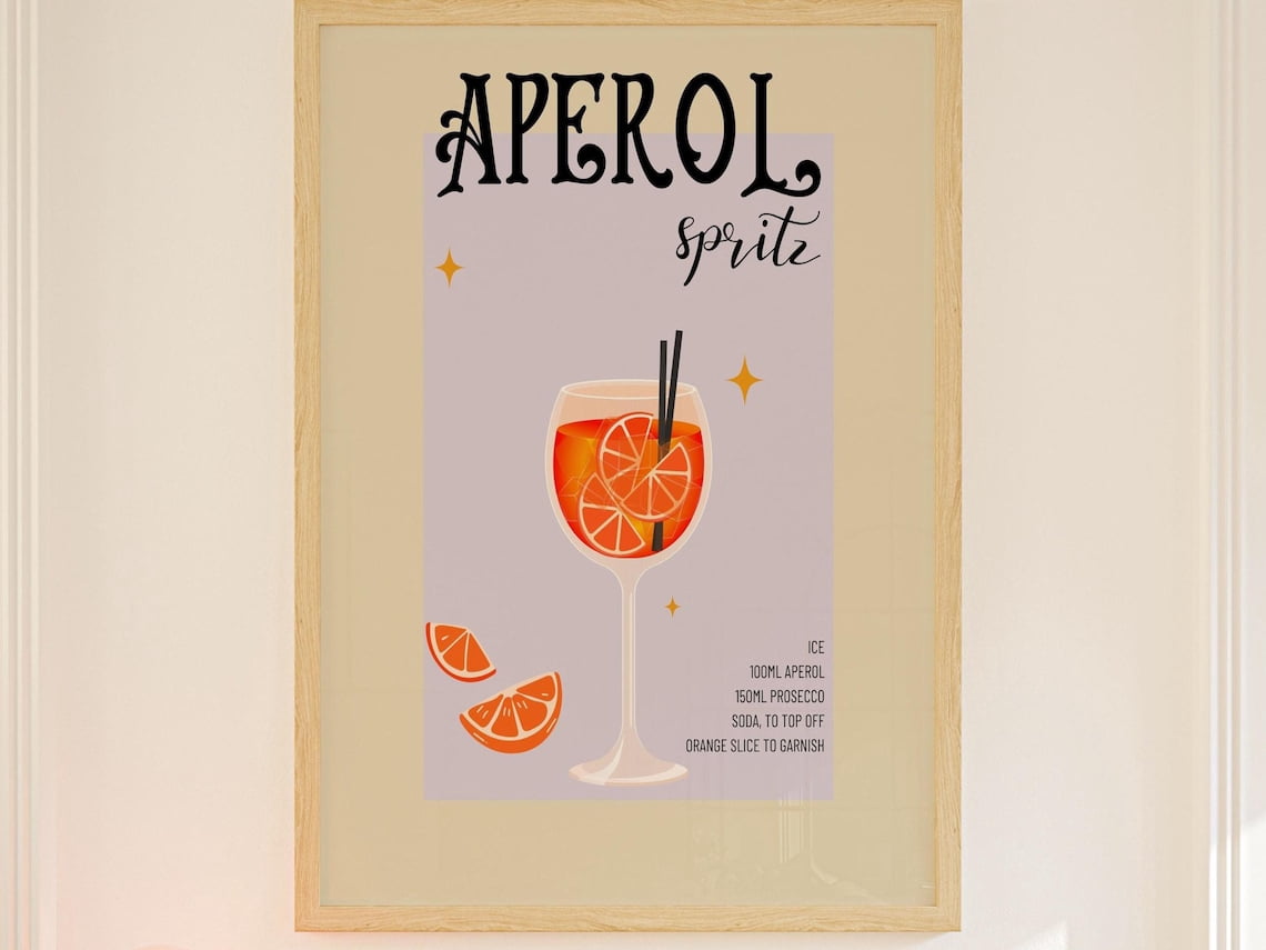 Dopaprint UNFRAMED PAPER POSTER Retro Aperol Cocktail Print With Recipe ...