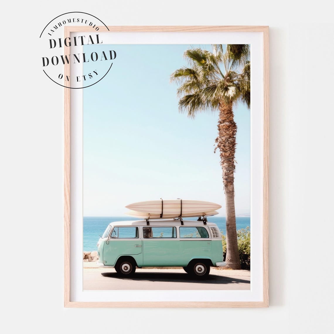 Dopaprint UNFRAMED PAPER POSTER Retro Beach Surfer Van Print, Pastel ...