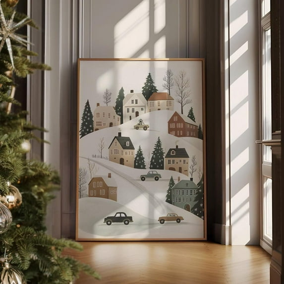 Dopaprint UNFRAMED PAPER POSTER Retro Chris.Tmas Town Wall Art - Cute Trendy Winter Decor, For ...