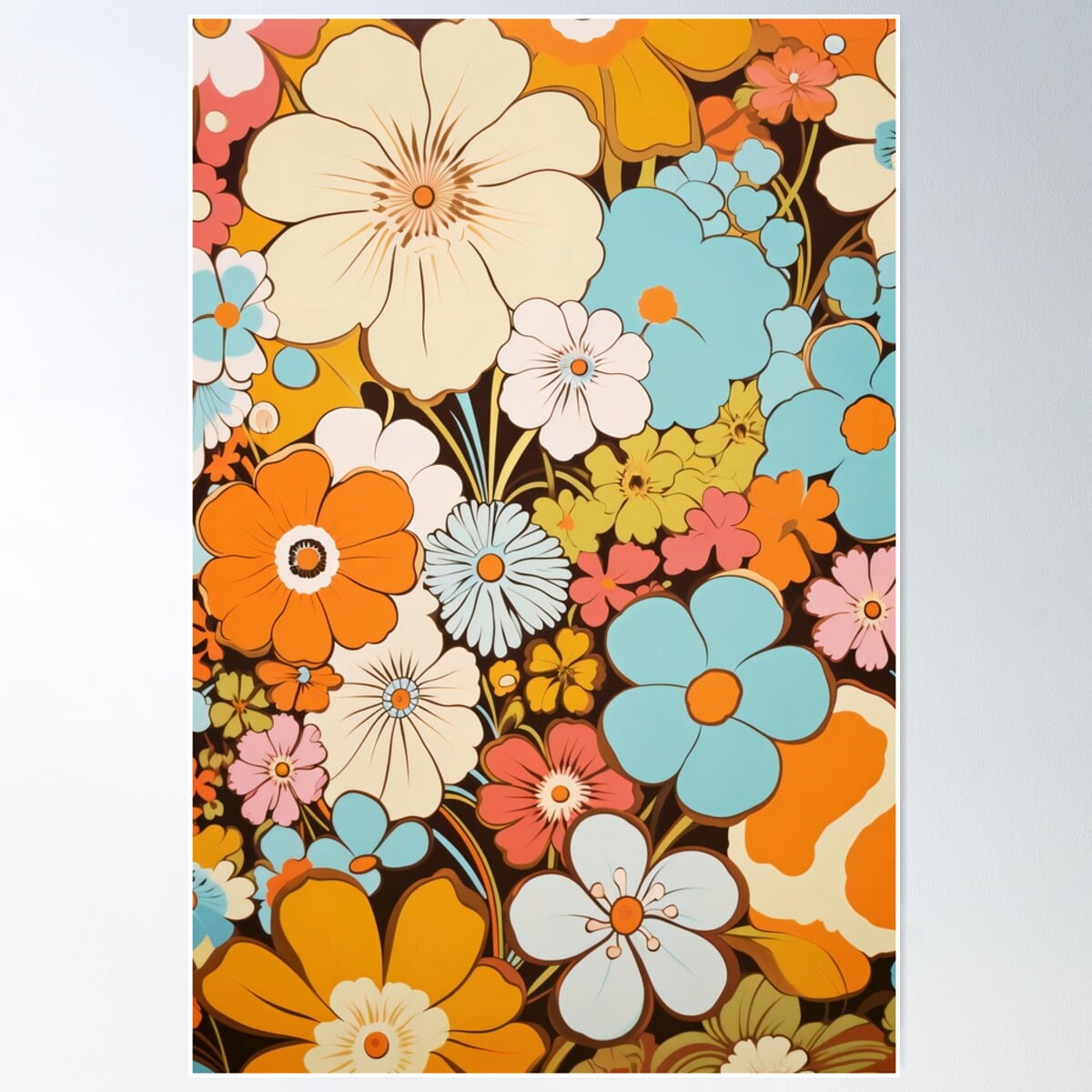 Dopaprint UNFRAMED PAPER POSTER Retro Flowers Poster Wall Art, Modern Wall Decor For Living Room ...