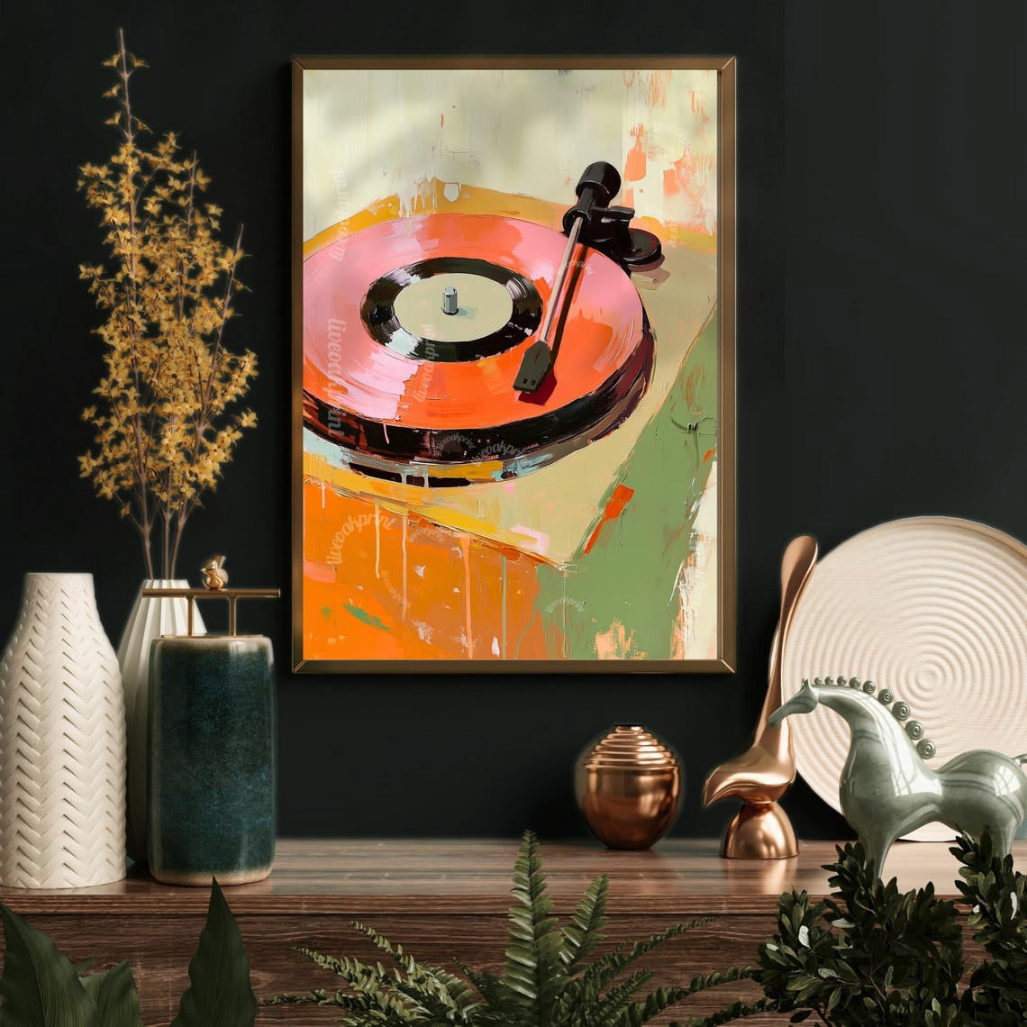 Dopaprint UNFRAMED PAPER POSTER Retro Record Playing Painting - Pink ...