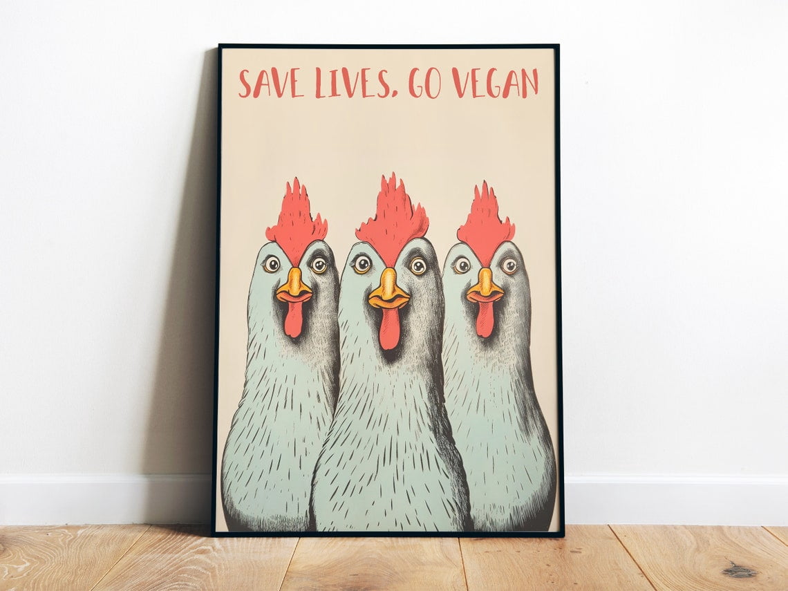 Dopaprint UNFRAMED PAPER POSTER Retro Vegetarian Poster Chicken Art ...