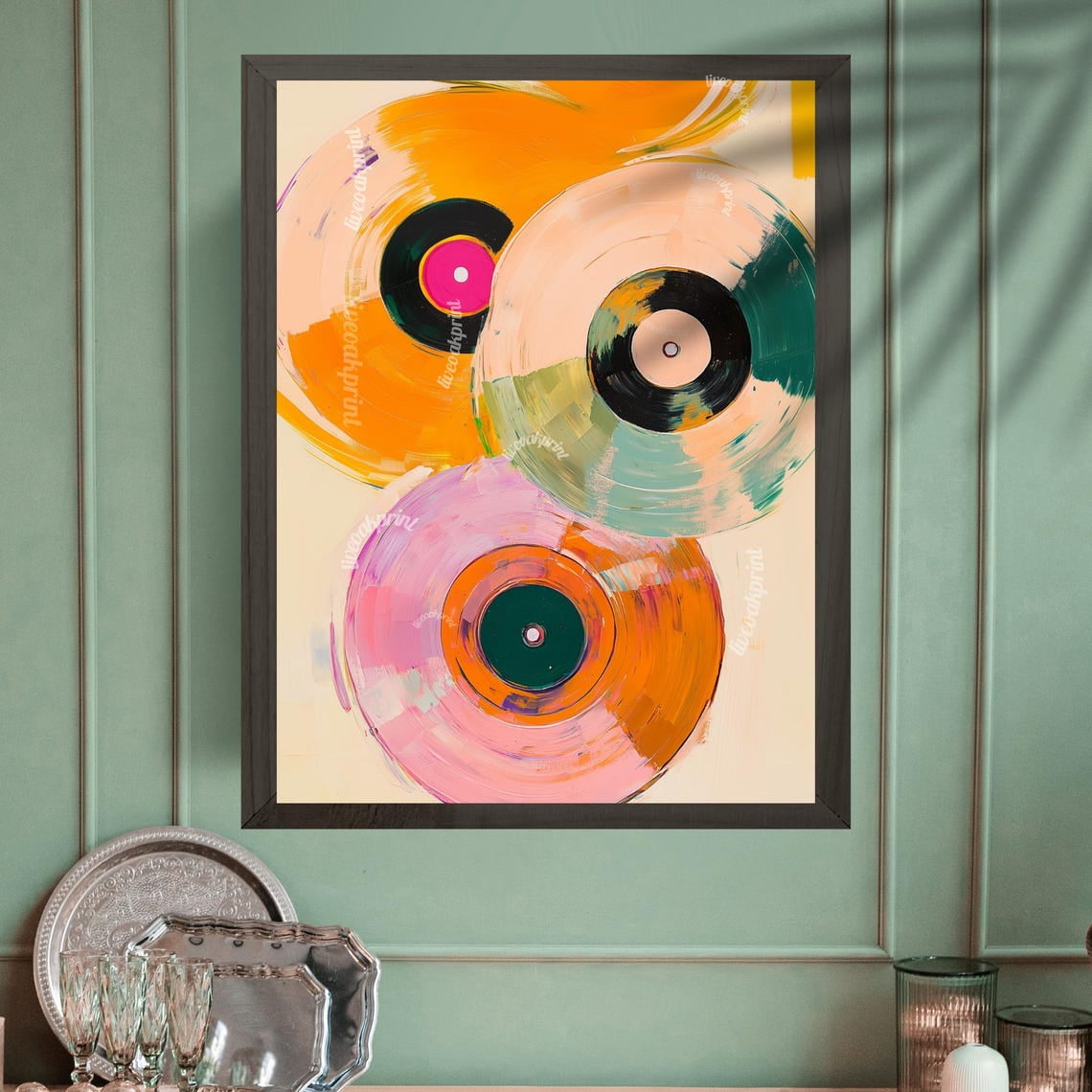 Dopaprint UNFRAMED PAPER POSTER Retro Vinyl Painting - Pink, Orange ...
