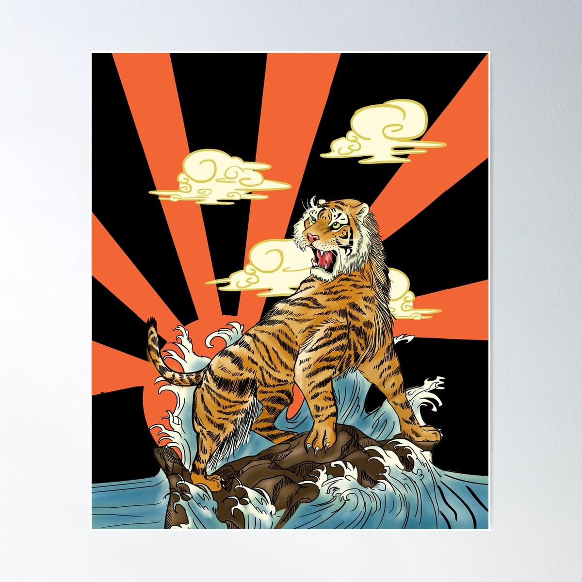 Dopaprint UNFRAMED PAPER POSTER Roaring Tiger Above Tsunami Wave In ...
