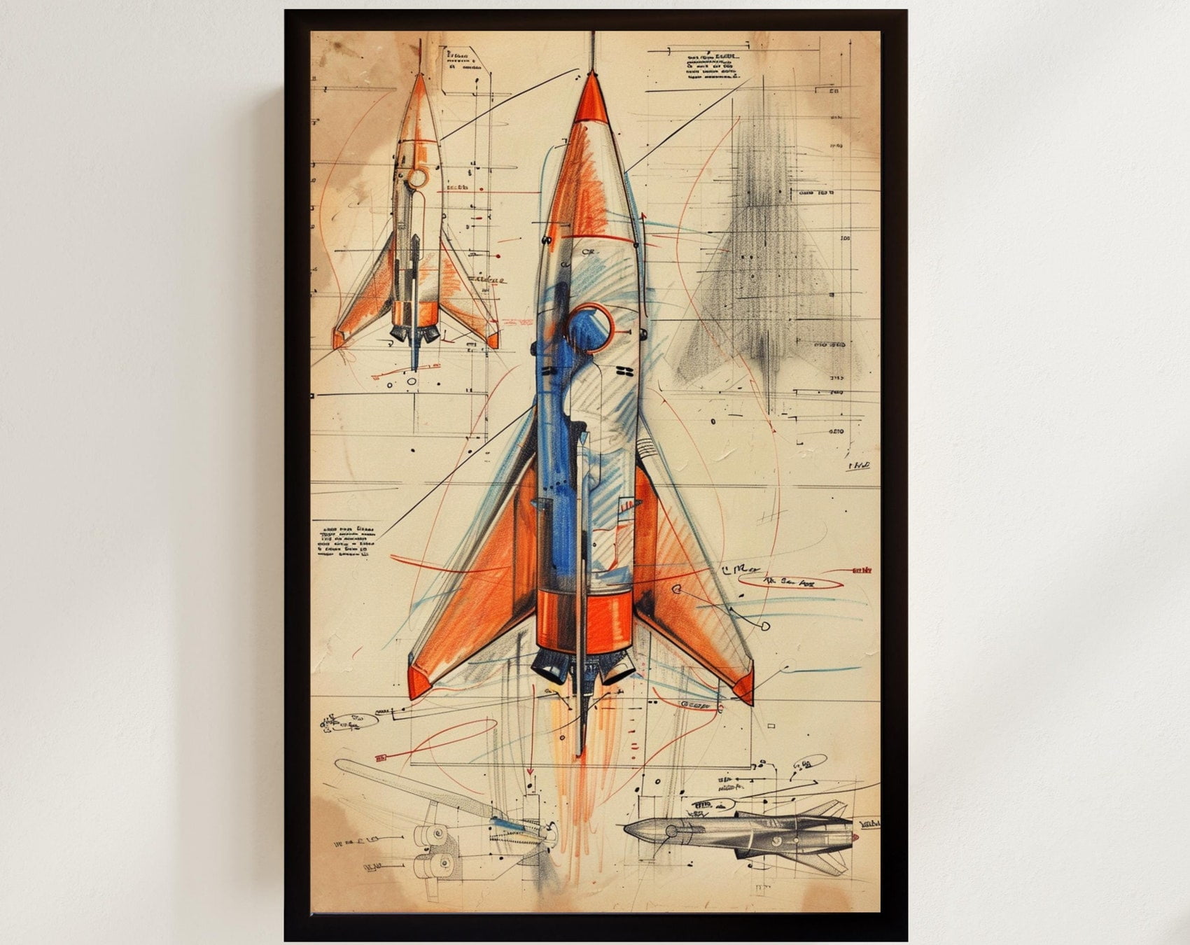 Dopaprint UNFRAMED PAPER POSTER Rocket Diagram Atomic Age Rocketship ...