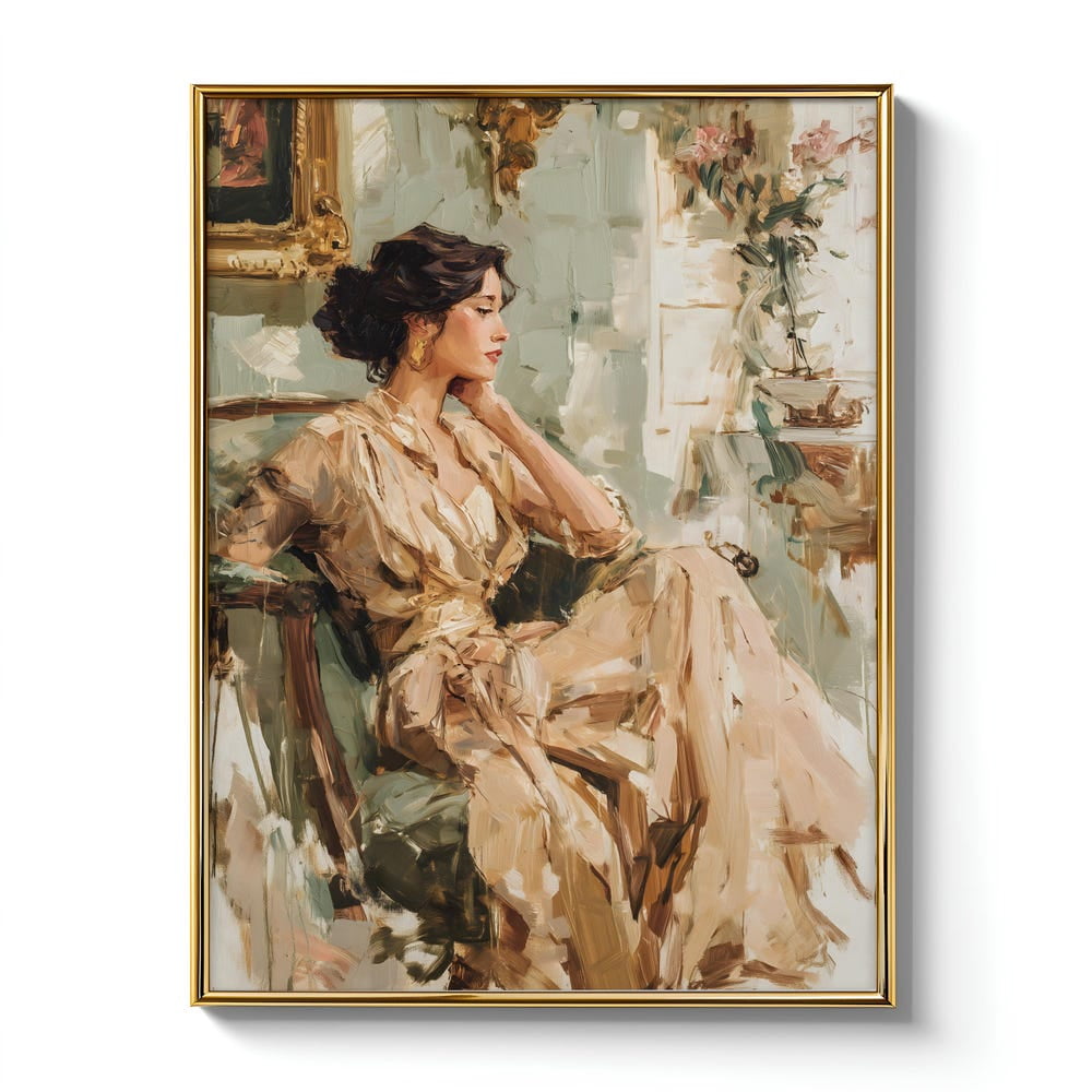 Dopaprint UNFRAMED PAPER POSTER Romantic Woman Painting Lounge Chair ...