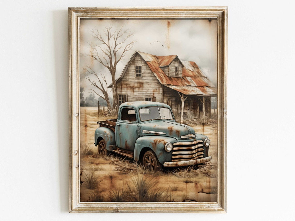Dopaprint UNFRAMED PAPER POSTER Ruralvintage Country House & Rusty Car ...
