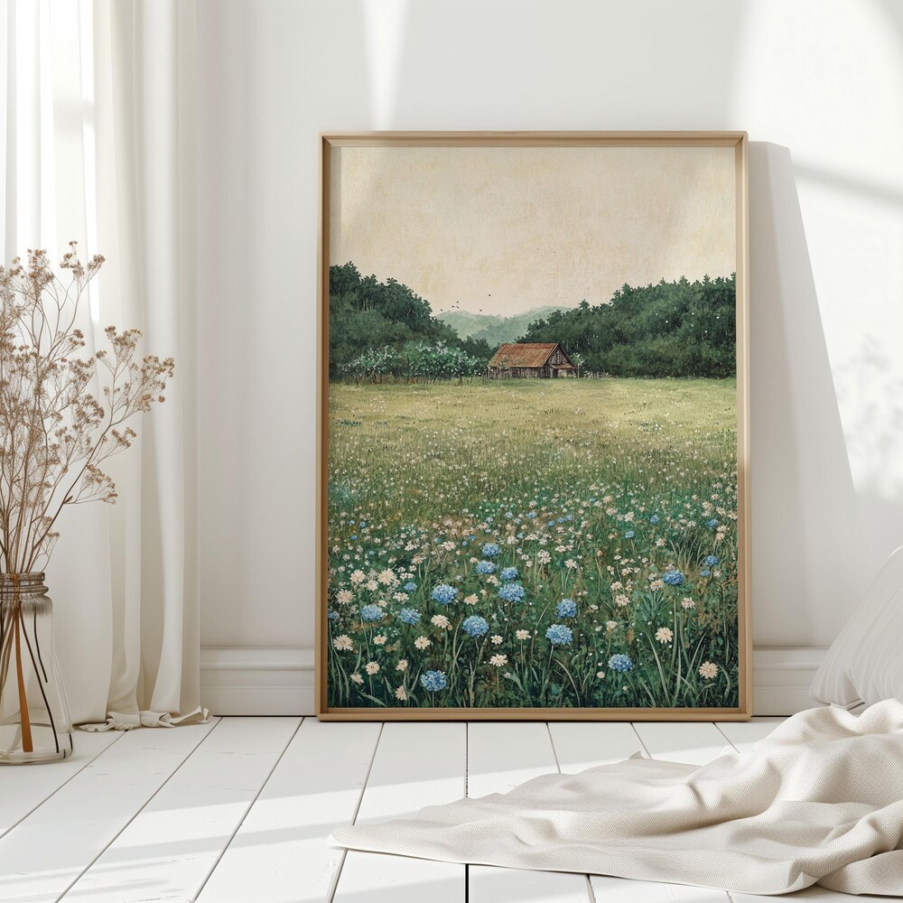 Dopaprint UNFRAMED PAPER POSTER Rustic Cabin In Wildflower Meadow ...