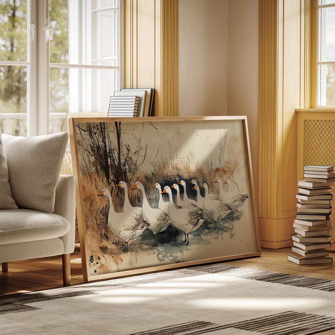 Dopaprint UNFRAMED PAPER POSTER Rustic Goose Flock Watercolor Style ...