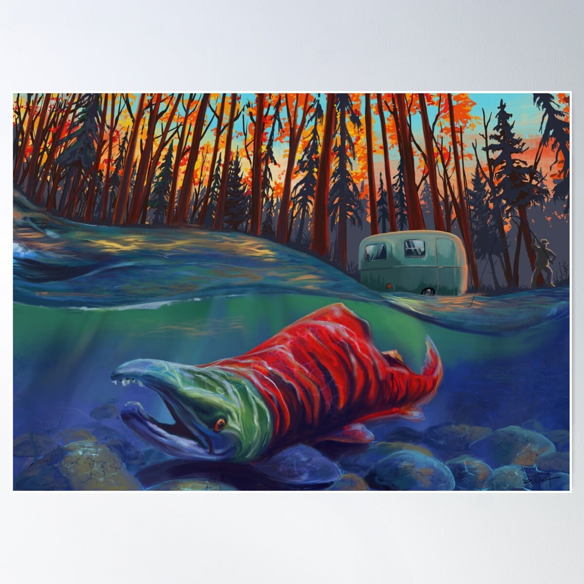 Dopaprint UNFRAMED PAPER POSTER Salmon Fishing Nature Scene Poster Wall ...